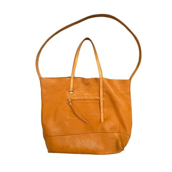 Linea Pelle | Bags | Linea Pelle Double Handle Logo Tote Bag In Mustard ...